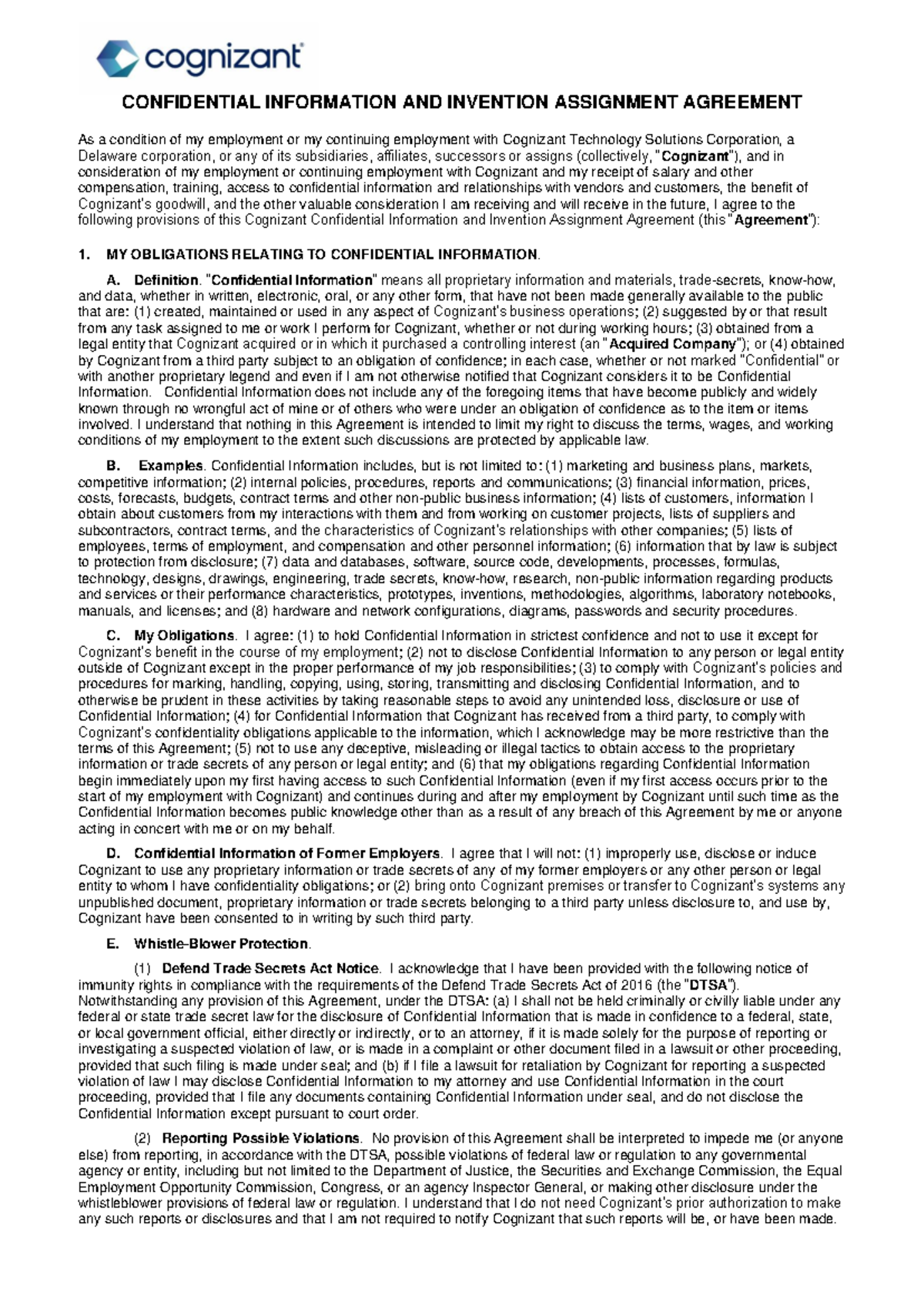 Confidential Information and Invention Assignment Agreement - A ...