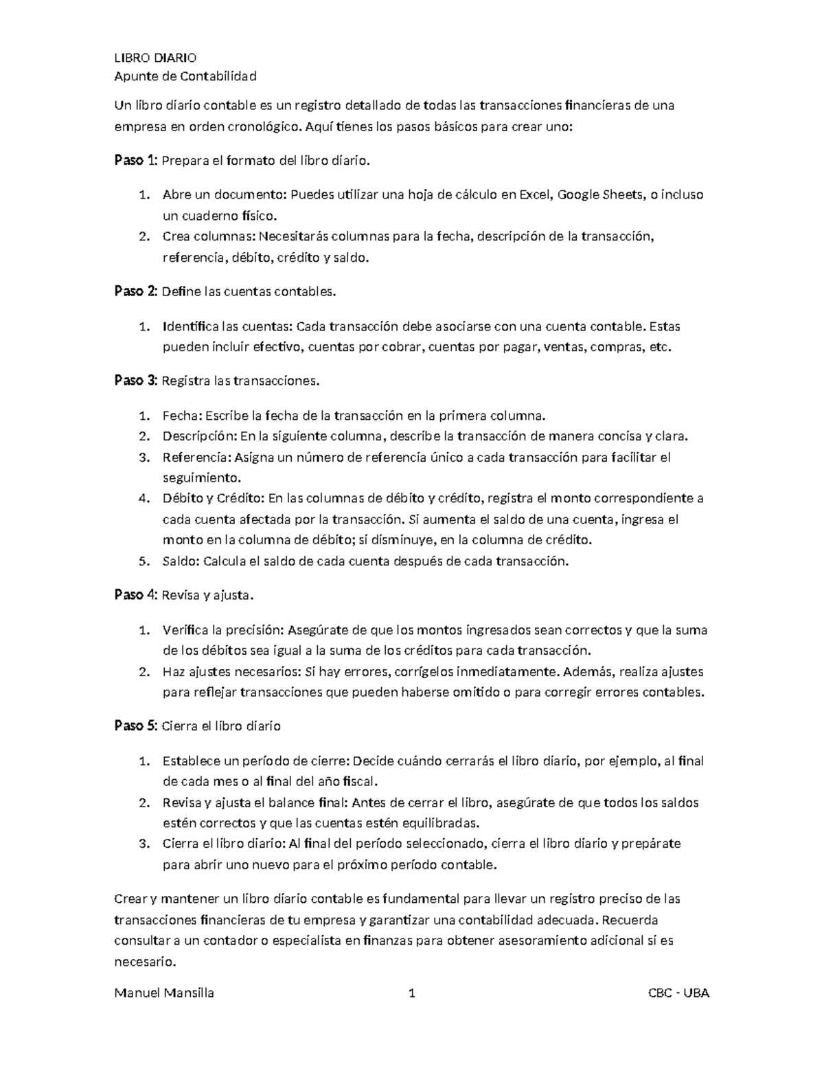 Apunte Libro diario - LIBRO DIARIO Apunte de Contabilidad Un libro ...
