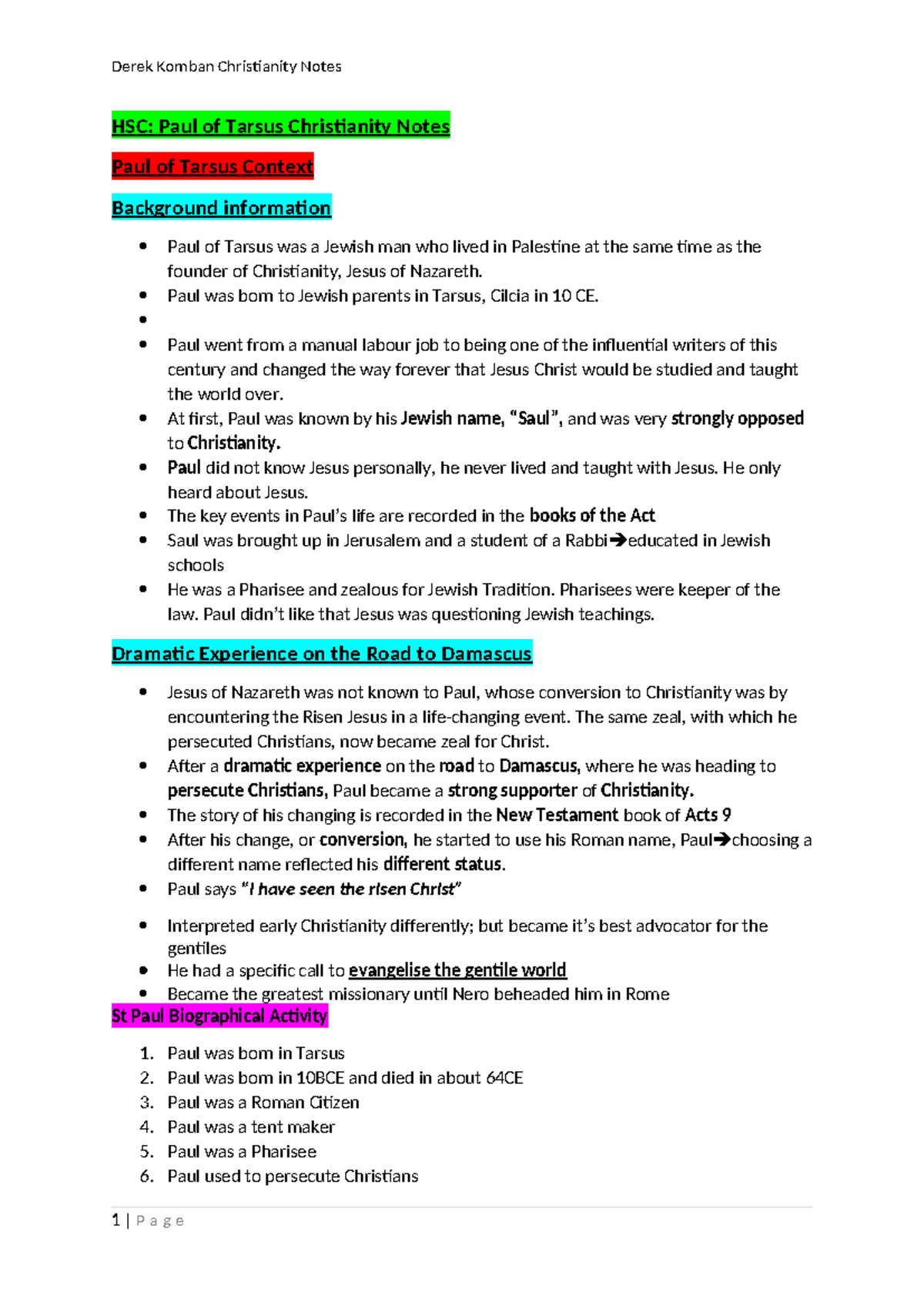 Paul of Tarsus notes - HSC: Paul of Tarsus Christianity Notes Paul of ...