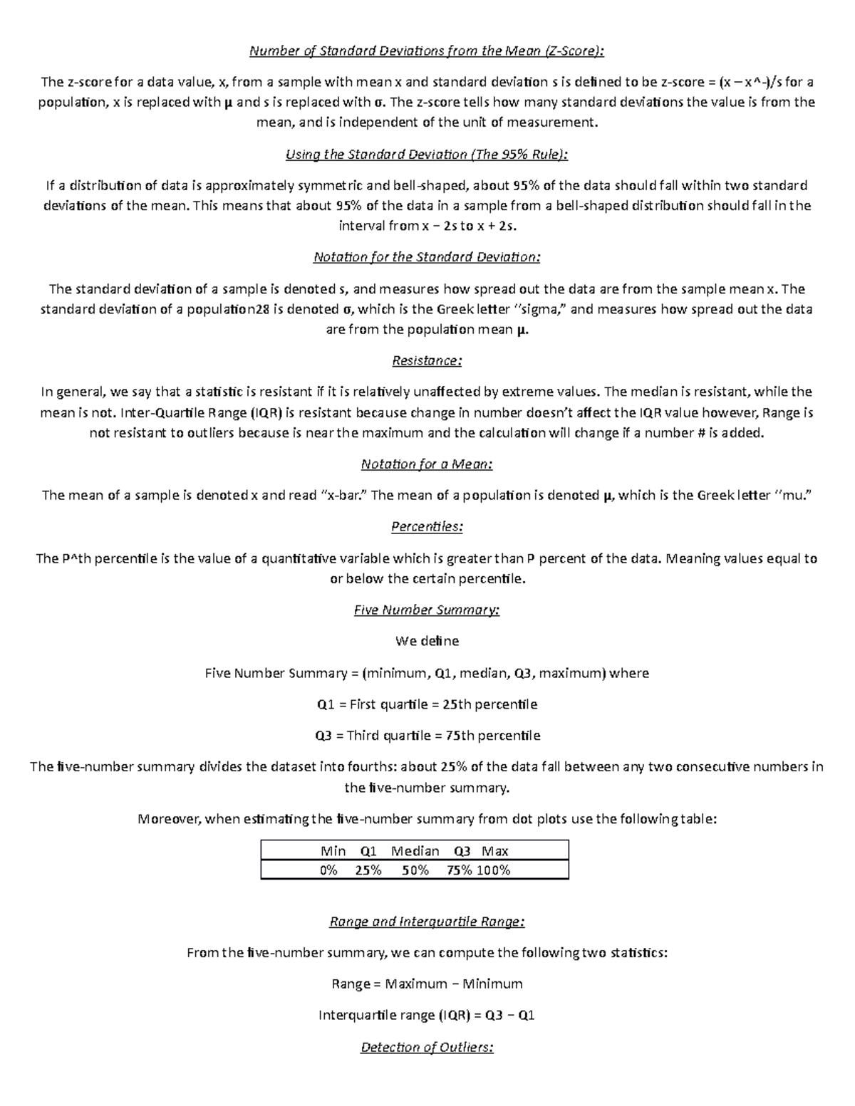MATH Notes FOR TEST - Number of Standard Deviations from the Mean (Z ...