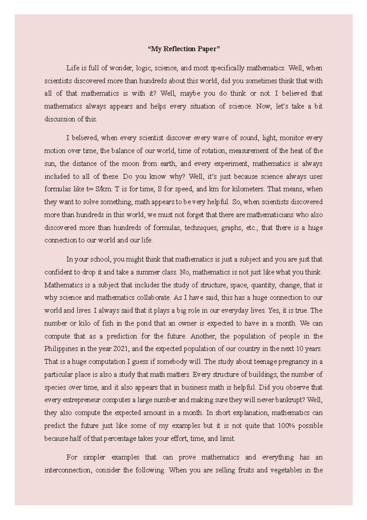 GE MM Reflection Jessa Mae Jumawan - “My Reflection Paper” Life is full ...