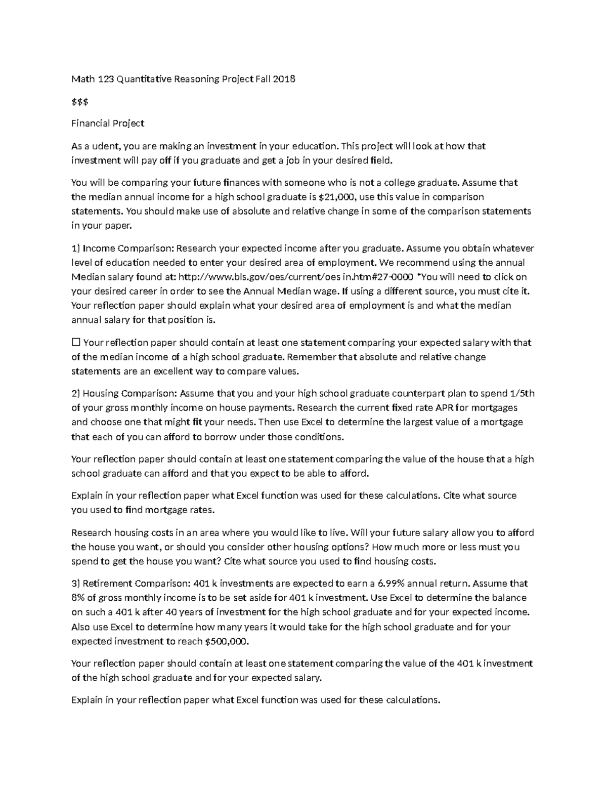 Math 123 Quantitative Reasoning Project Fall 2018 - Math 123 ...