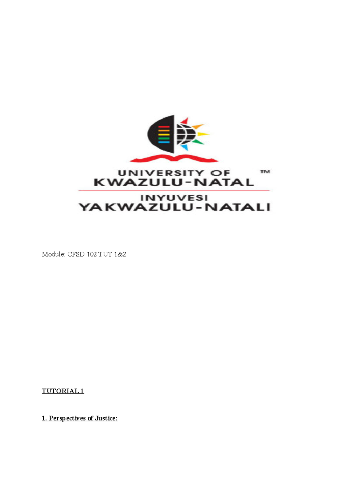 CFSD TUT 1&2 - Module: CFSD 102 TUT 1& TUTORIAL 1 Perspectives of ...