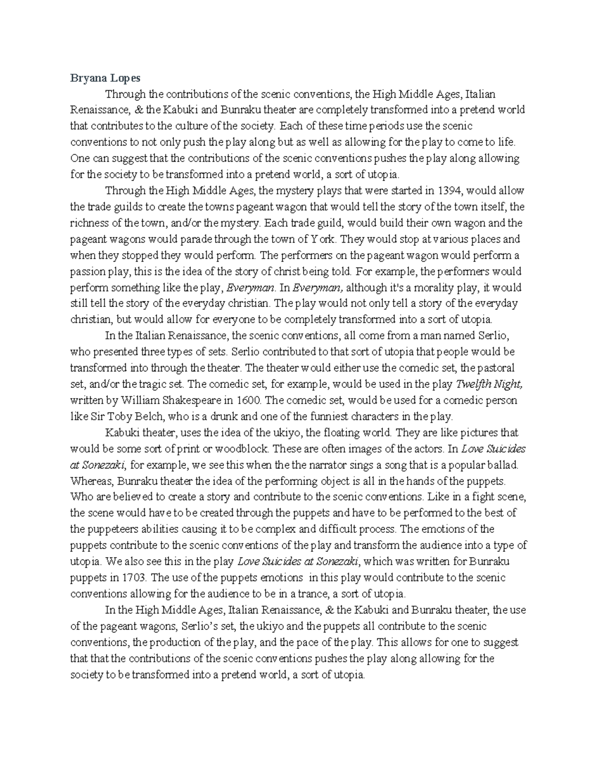 THAR Short Essay #2 - Grade: B+ - Bryana Lopes Through the ...