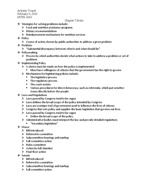 Chapter 15 and 16 Notes - Ariyana Cooper April 9, 2023 NUTR 3300 ...