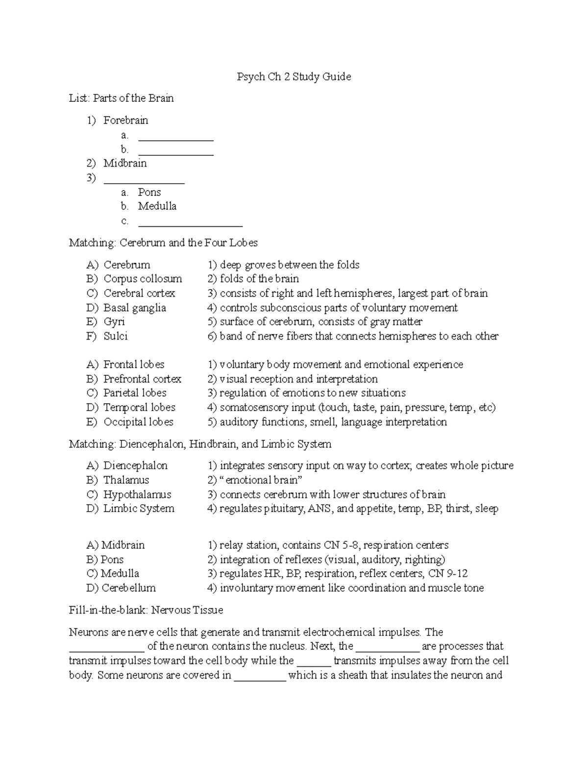 Psych Brain Function and Hormones Study Guide - Psych Ch 2 Study Guide ...