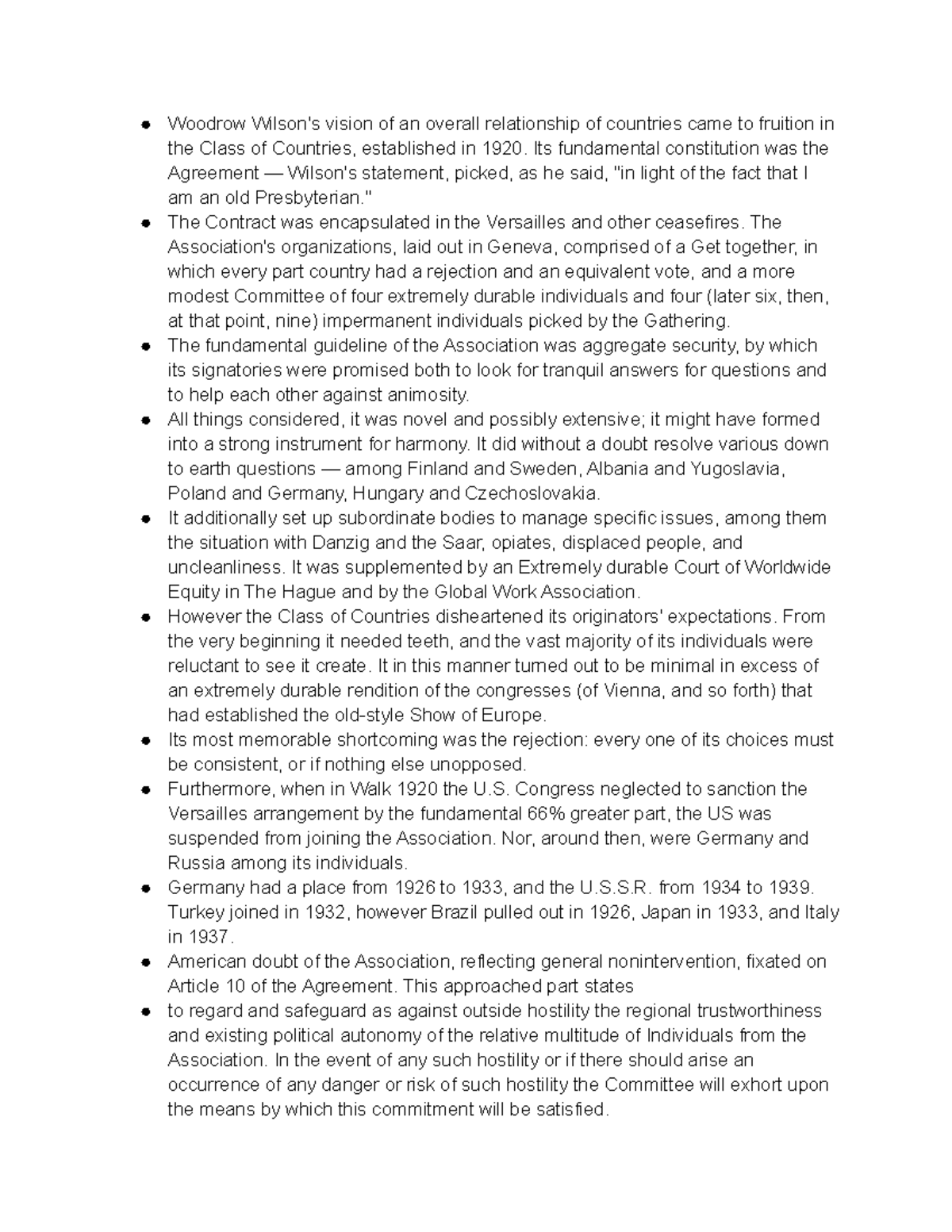 The interwar years - lecture notes from class - Woodrow Wilson's vision ...