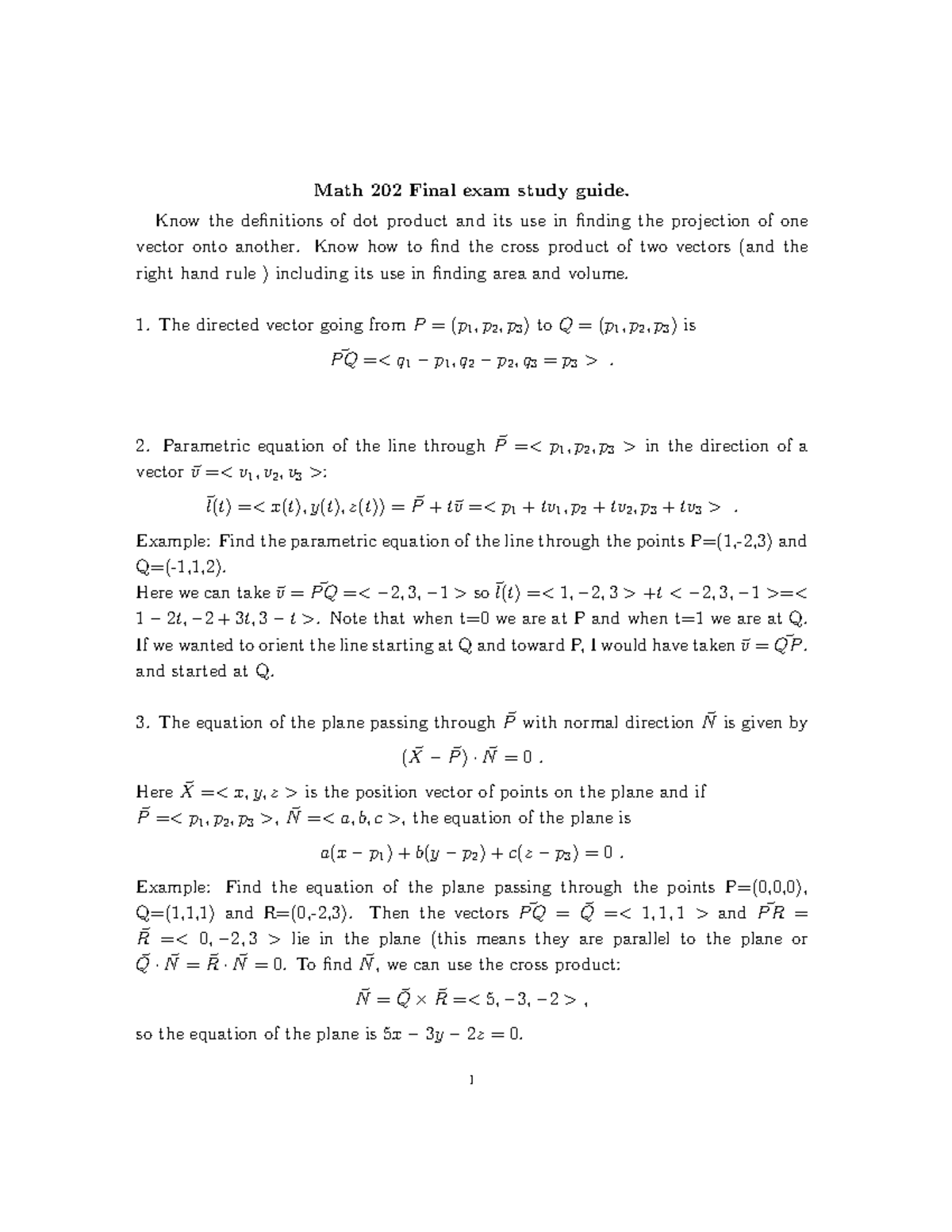 Final Exam Study Guide - Summary Calculus III - Math 202 Final exam ...