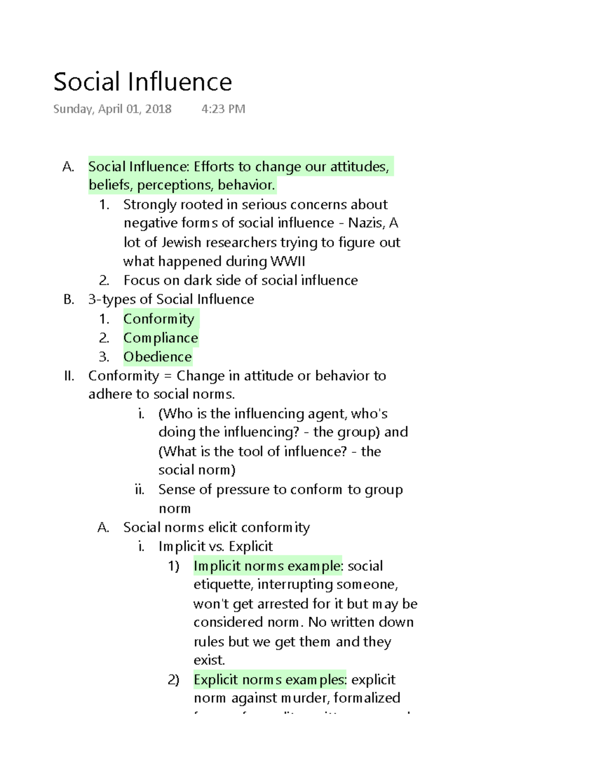 Social Influence - Social Influence Sunday, April 01, 2018 4:23 PM A ...