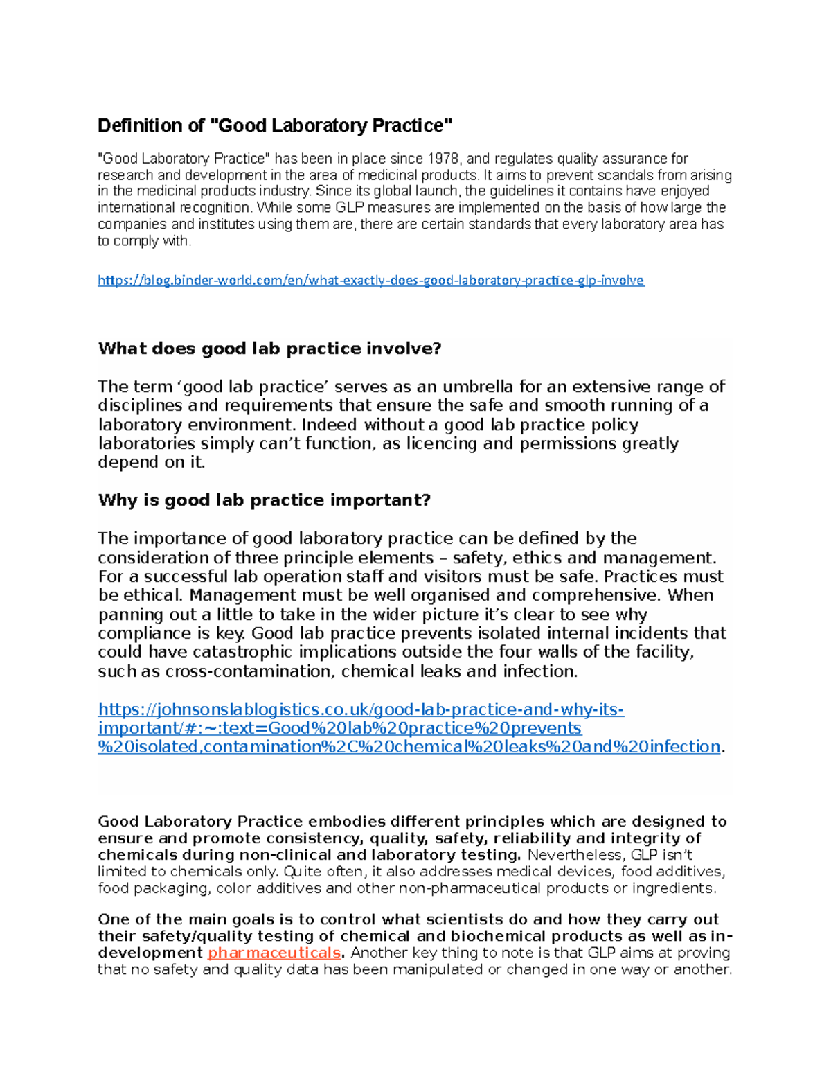 Good laboratory practices infos - Definition of "Good Laboratory ...