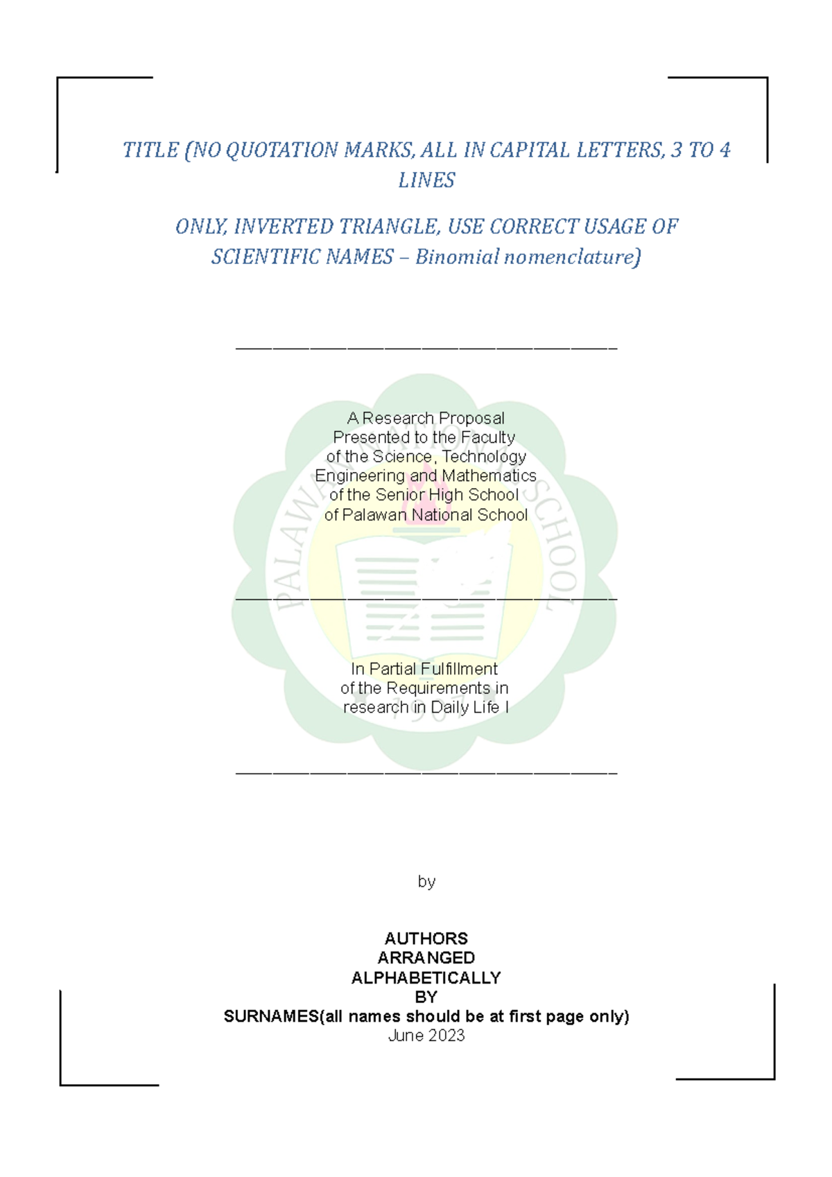 Preliminaries Sample PNS STEM RDL I 2023 version For ABM - TITLE (NO QUOTATION MARKS, ALL IN ...