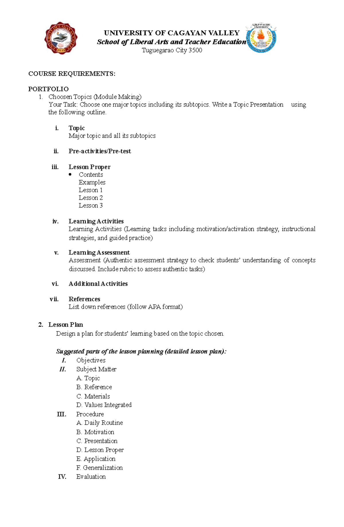 Course Requirements for research - UNIVERSITY OF CAGAYAN VALLEY School ...
