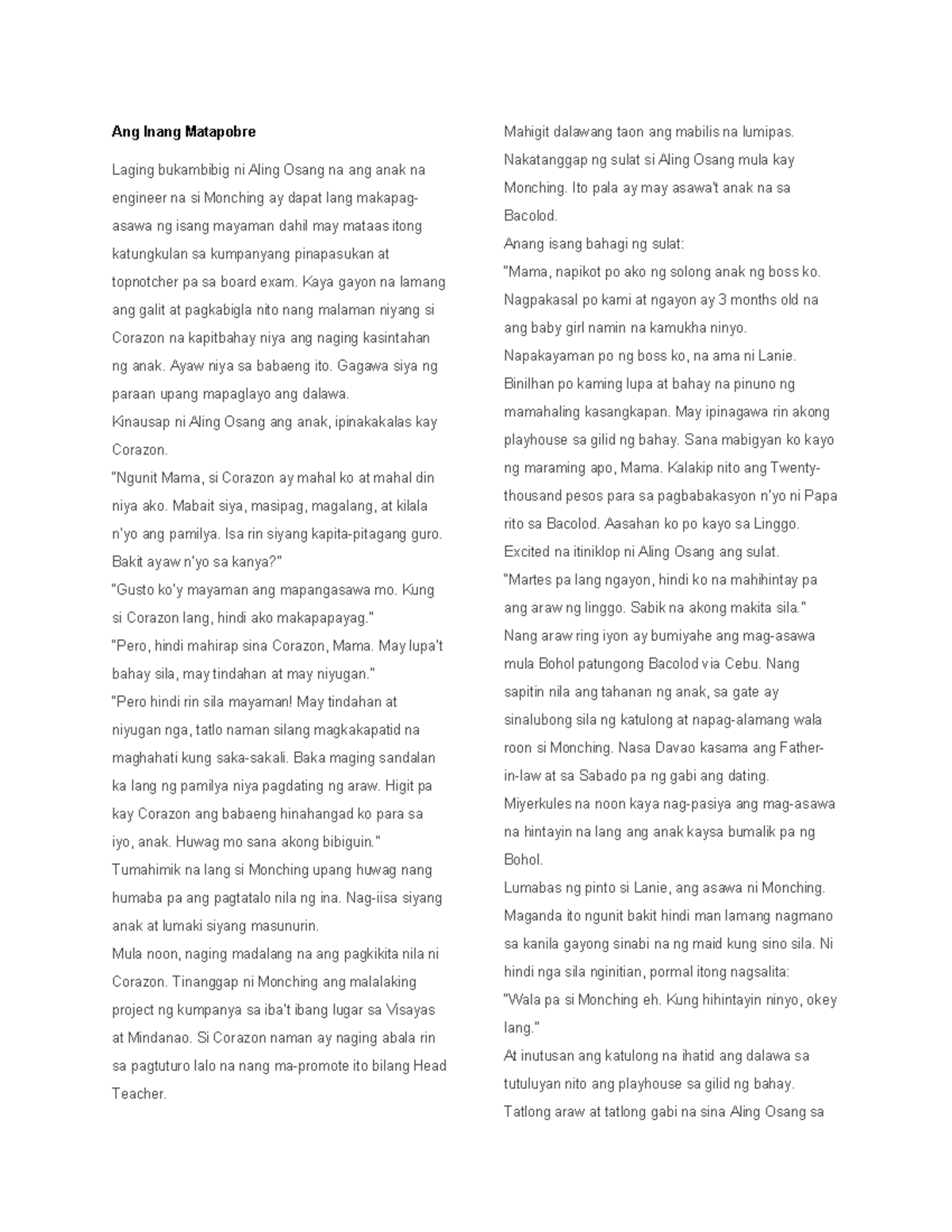 550679357 Ang Inang Matapobre - Ang Inang Matapobre Laging bukambibig ...