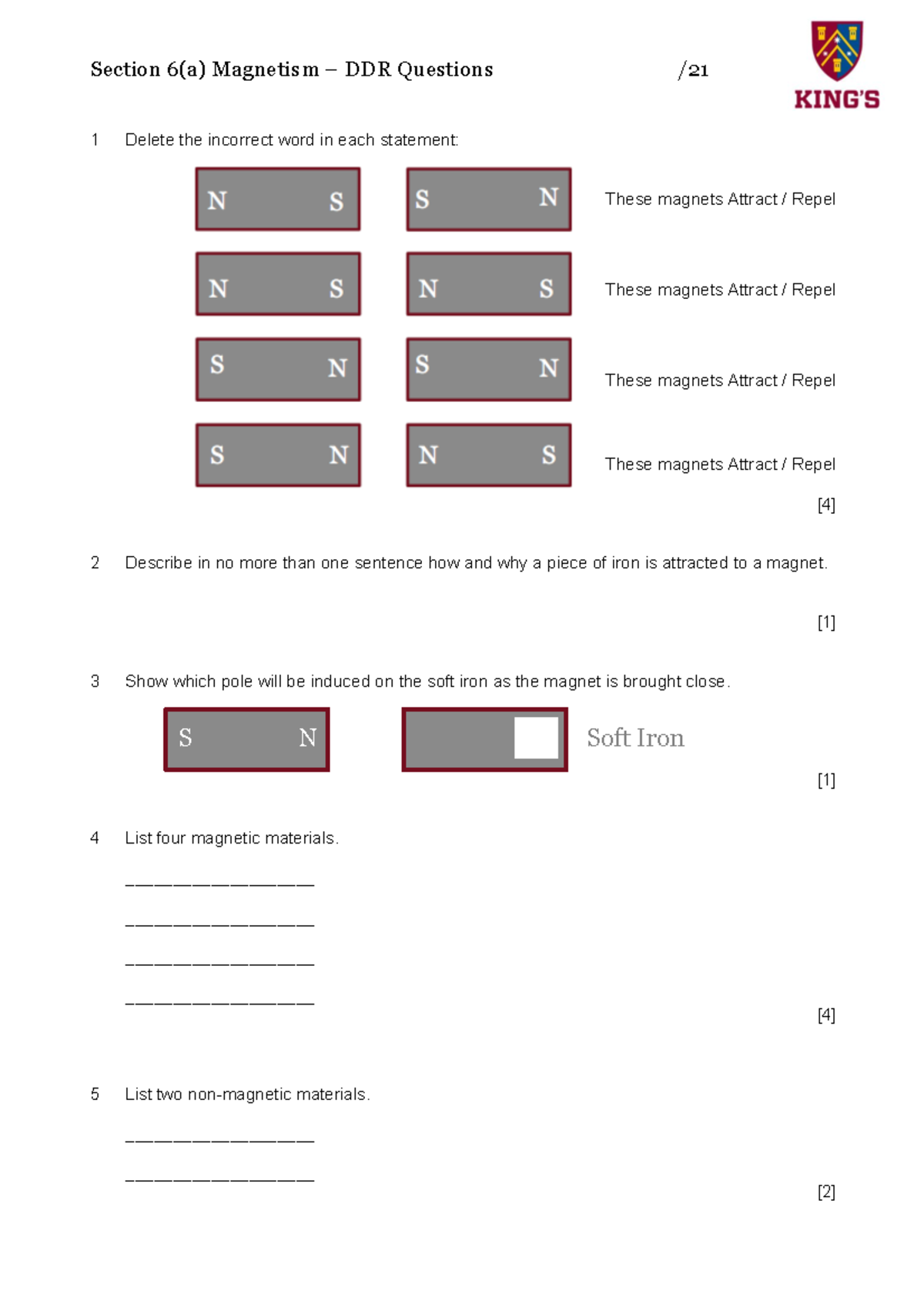 Sec 6a Ddr Ddr Section 6 A Magnetism Ddr Questions 21 1