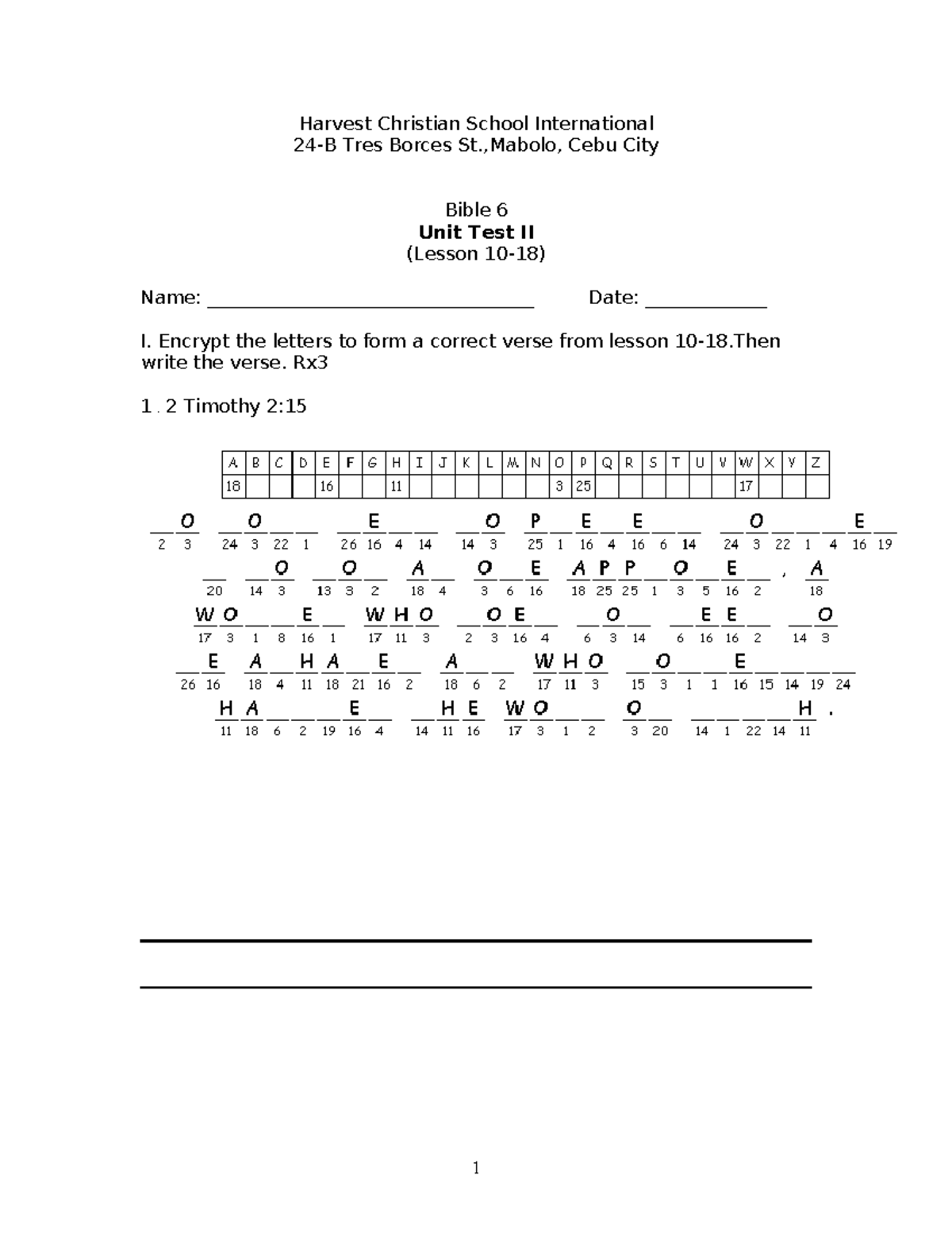 Bible-6-Unit-Test-II 2ksia - Harvest Christian School International 24 ...