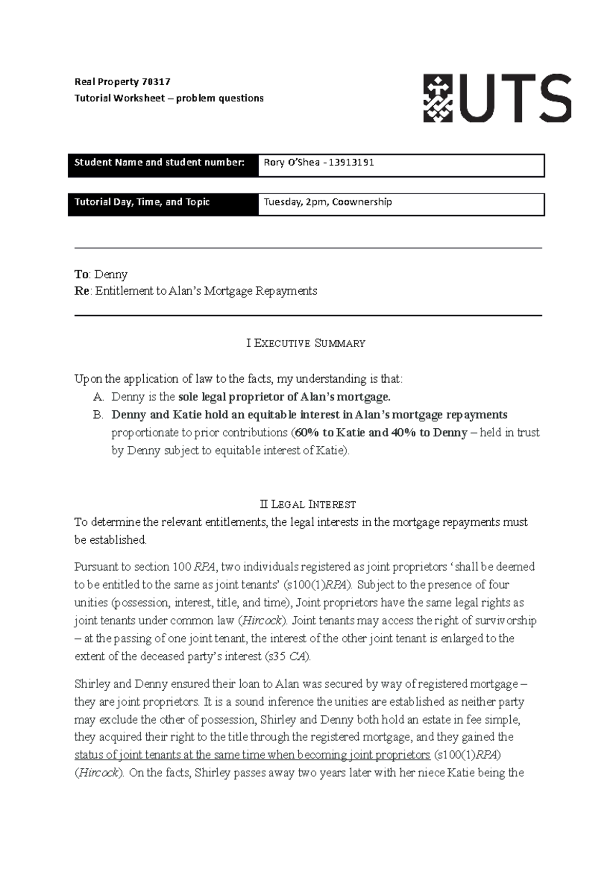 A1.4 Pre-Preparation Worksheet- 13913191 - Real Property 70317 Tutorial ...