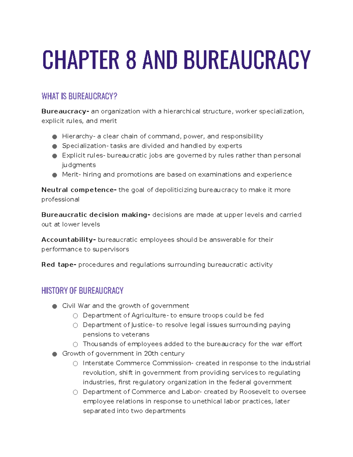 Chapter 8 AND Bureaucracy Notes - CHAPTER 8 AND BUREAUCRACY WHAT IS ...