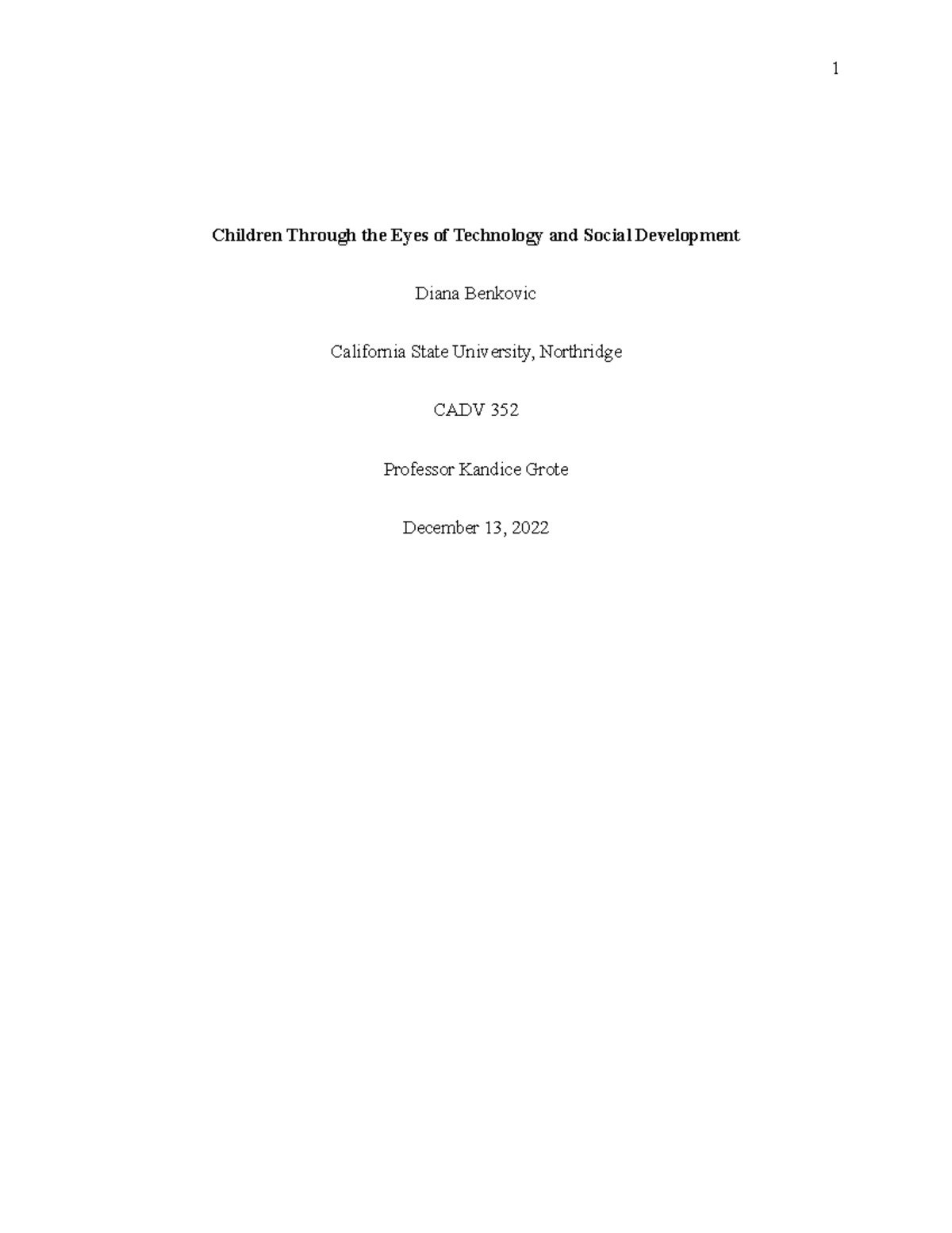 CADV 352 paper final - In class notes - Children Through the Eyes of ...