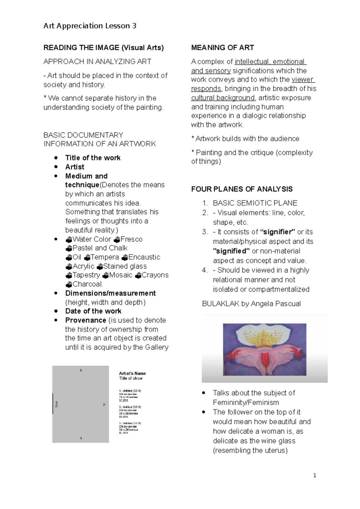 Art Apprecation Lesson 3 - We cannot separate history in the ...