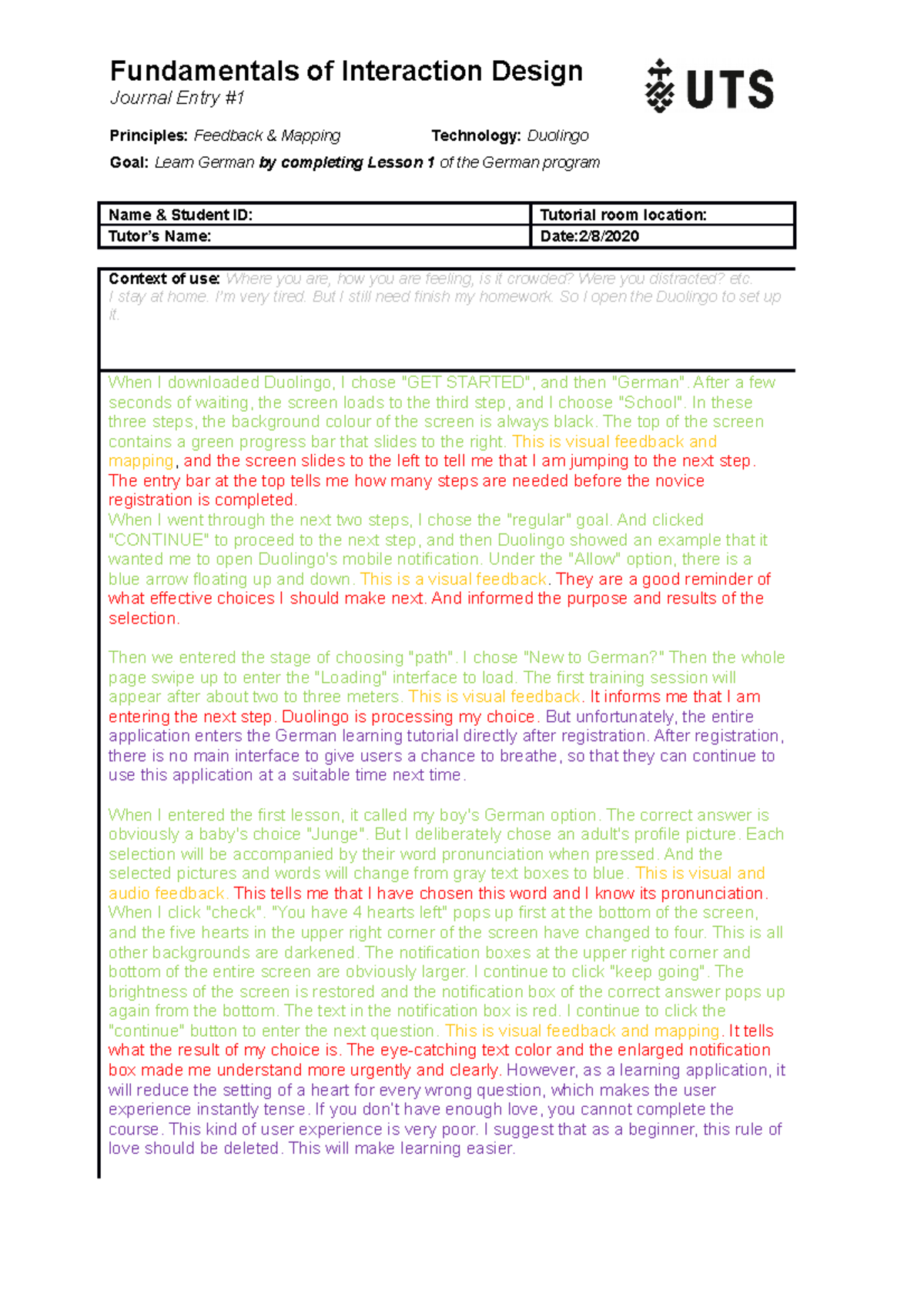Journal Entry 1 Assessment task 1: Journal Assignment - Fundamentals of ...