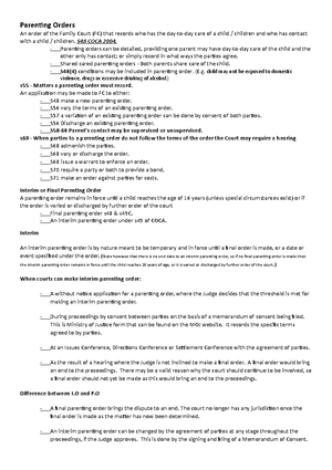 Exam cheat sheet - Guardianship: DTD care(parenting orders) does not ...