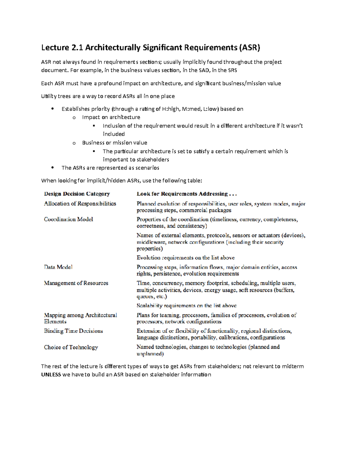 Main info Design Midterm - Lecture 2 Architecturally Significant ...