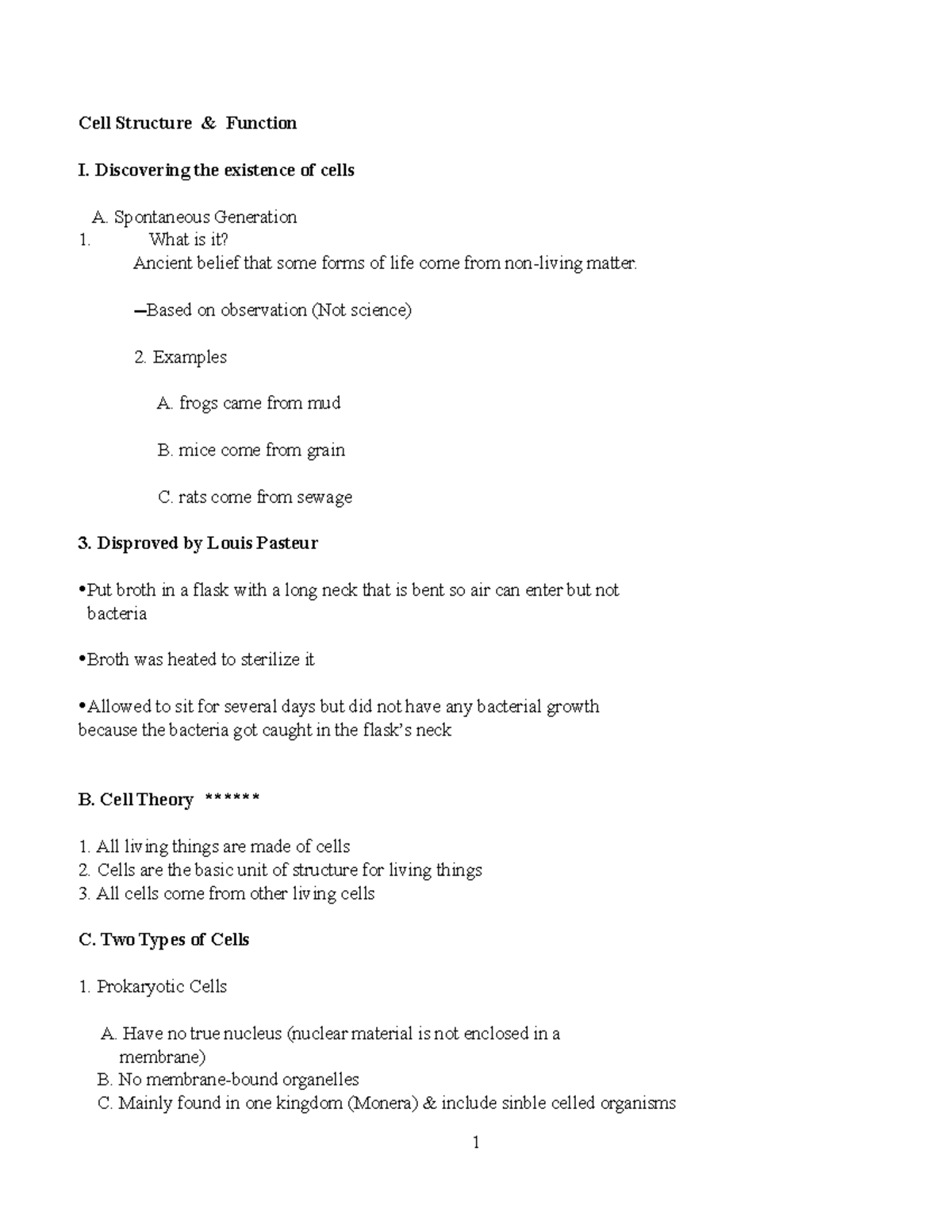 Celloutline-PDF - Cells - Cell Structure Function I. Discovering the ...