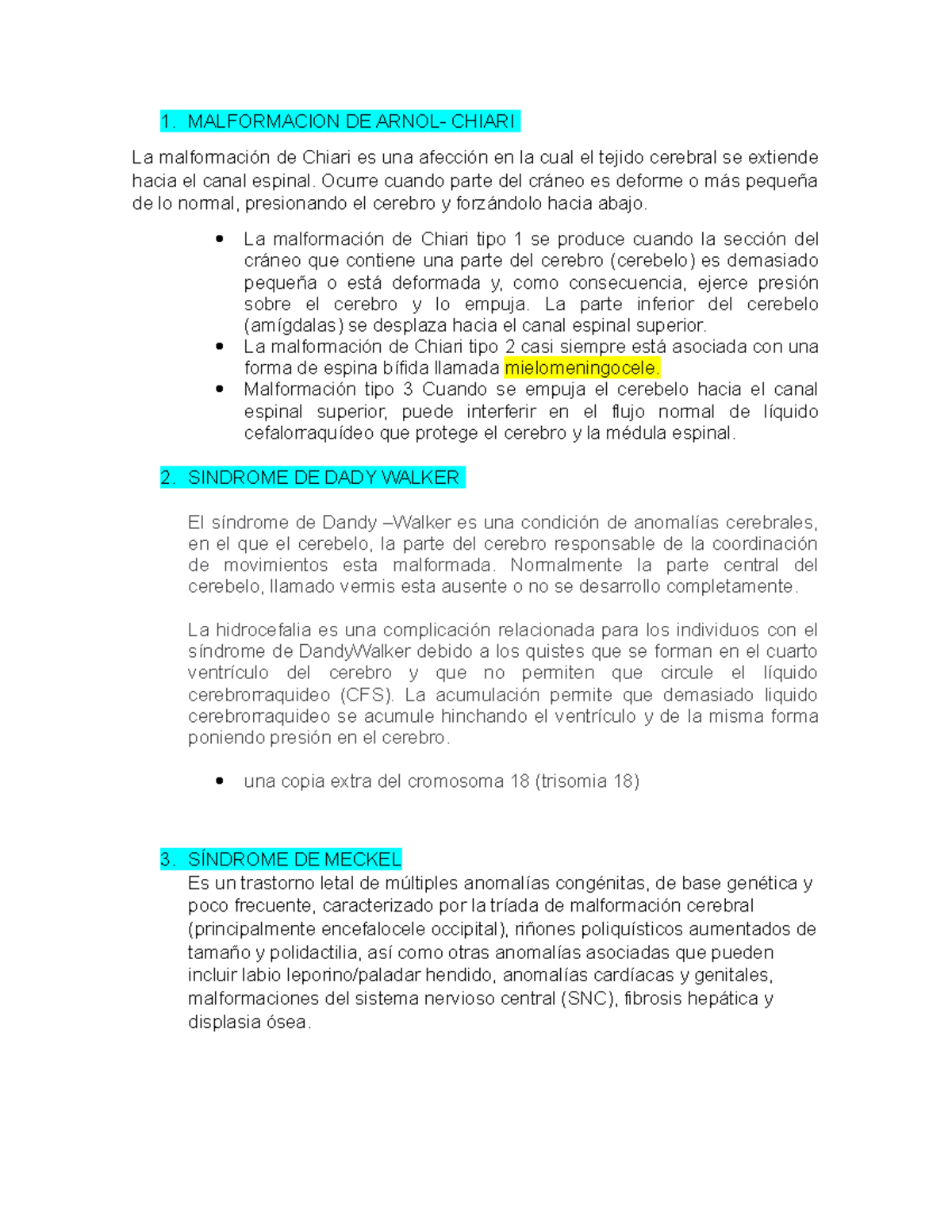 Desmelinizantes - naaaaaaaaaaa - 1. MALFORMACION DE ARNOL- CHIARI La ...