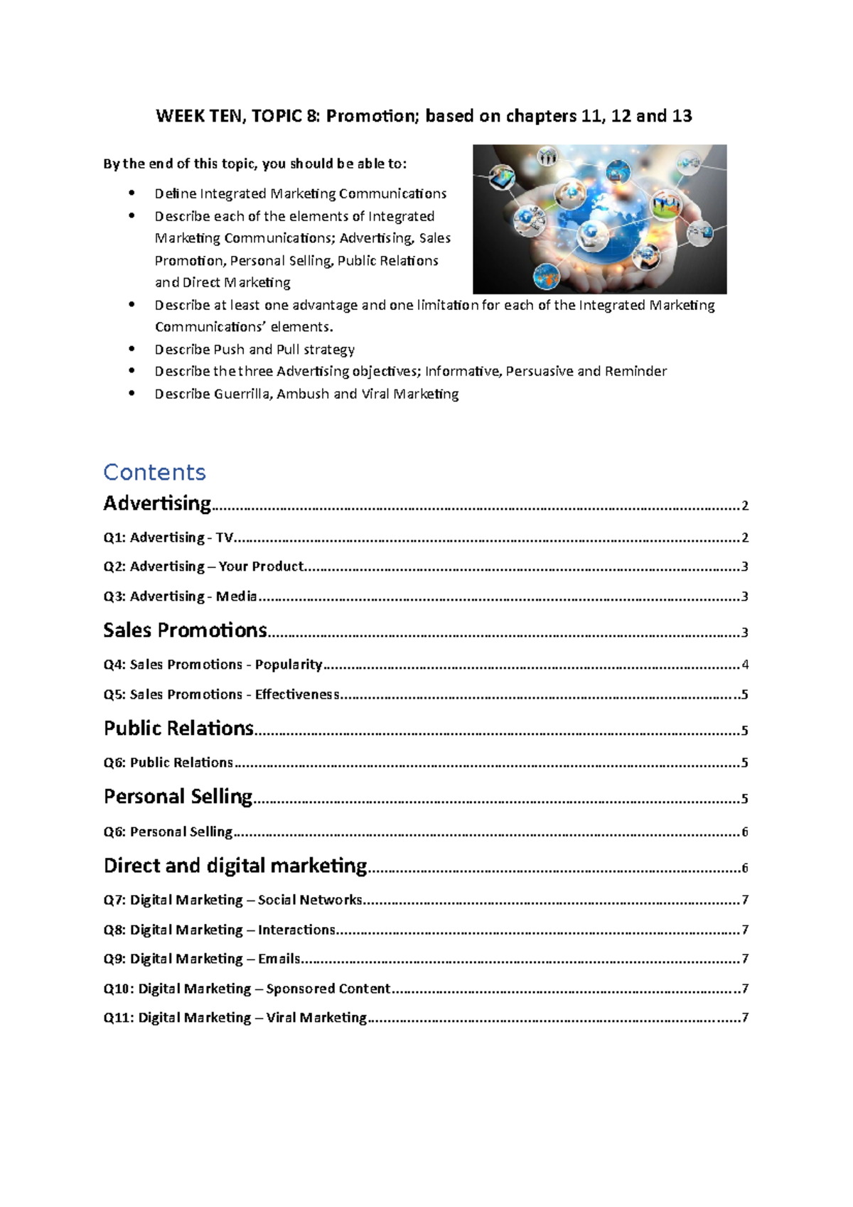 WEEK TEN Tutorial Activities-1-1 - WEEK TEN, TOPIC 8: Promotion; based ...