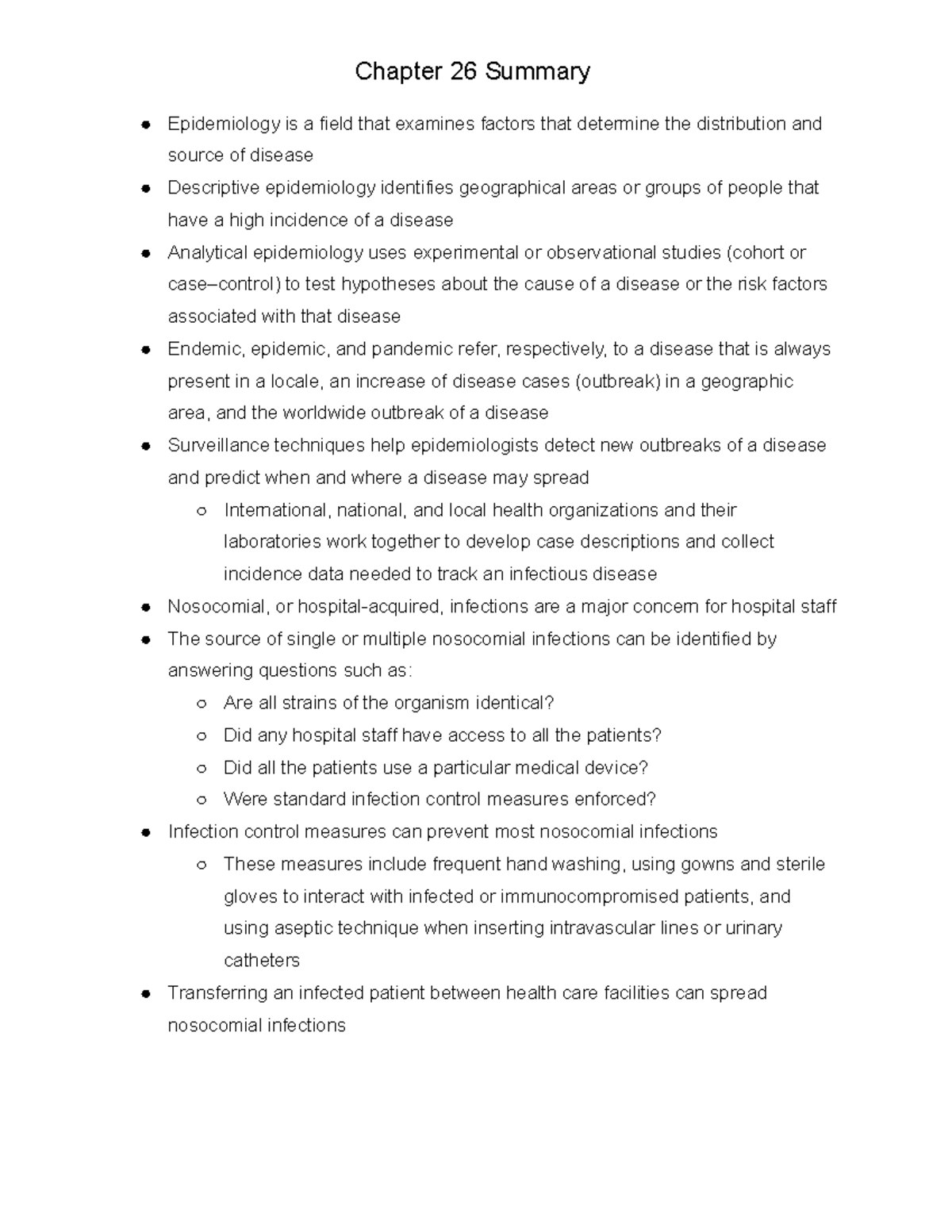 Chapter 26 Summary - Chapter 26 Summary Epidemiology is a field that ...