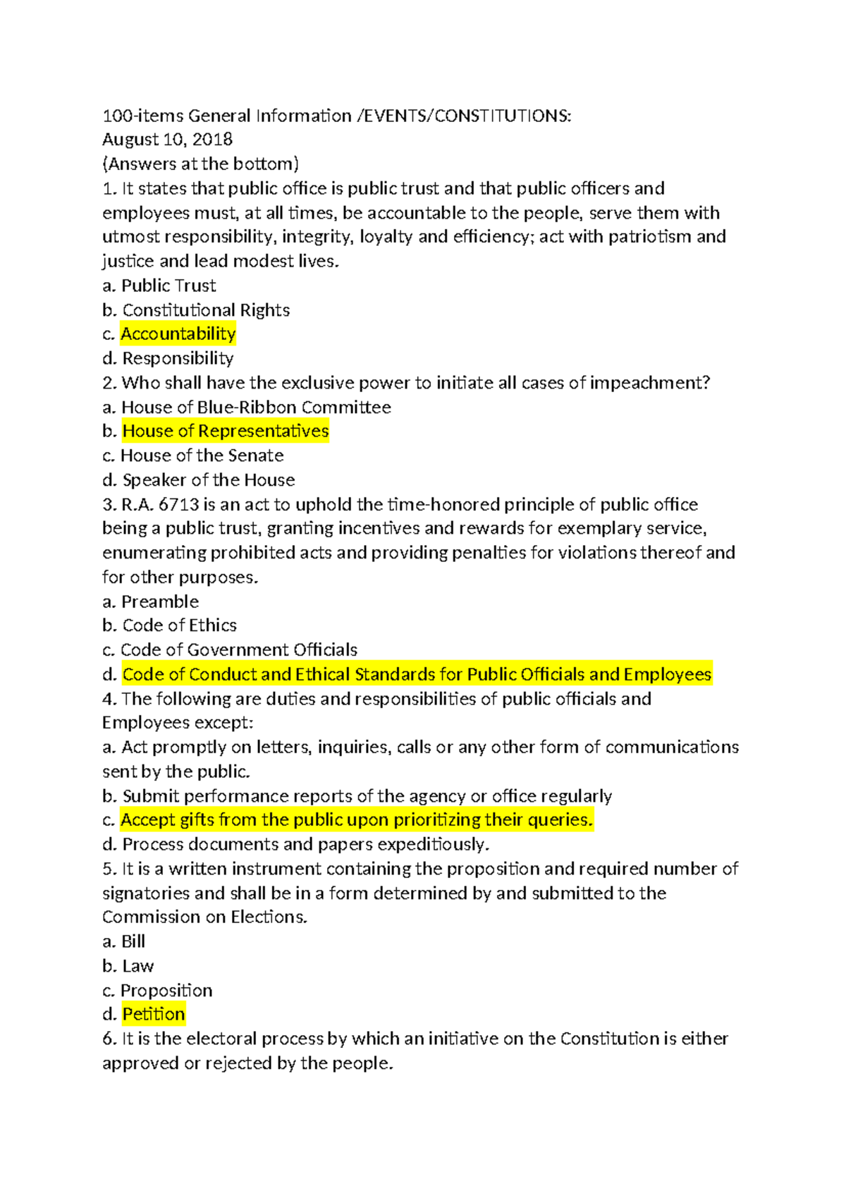 Gen Info - 100-items General Information /EVENTS/CONSTITUTIONS: August ...