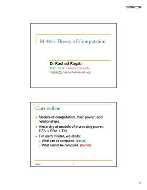 M1-ex-solution - automata answers - Part I: Introduction 1 Why Study Automata Theory? 2 ...