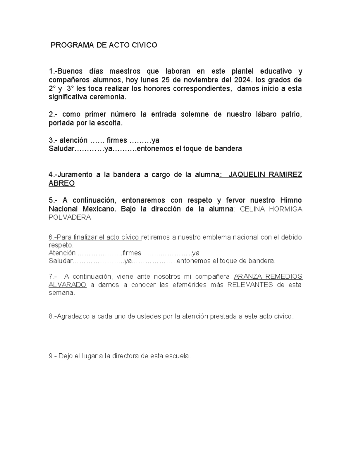 Programa DE ACTO Civic 1 - PROGRAMA DE ACTO CIVICO 1.-Buenos días ...