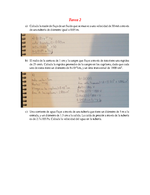 Tarea 2 - cuadernillo - Tarea 2 a) Calcula la razón de flujo de un fluido que se mueve a una ...
