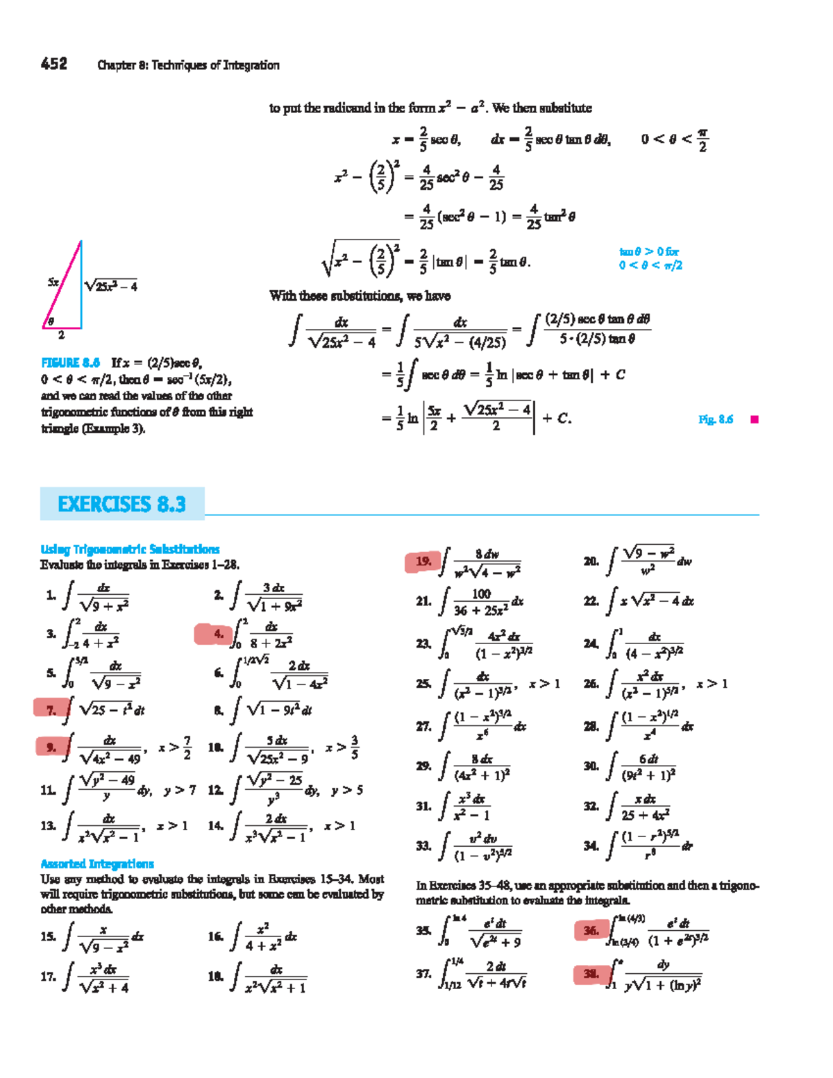 Trigonometric Substitution - 452 Chapter 8: Techniques of Integration ...