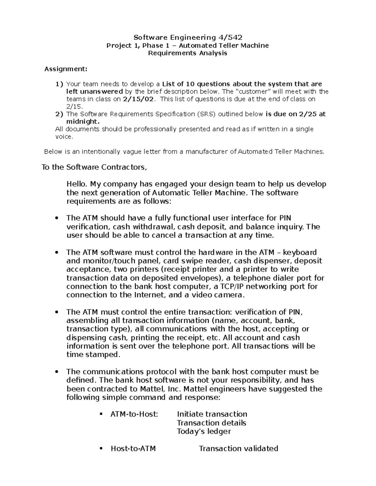 Phase I - ATM Functional Requirement Document - Software Engineering 4 ...