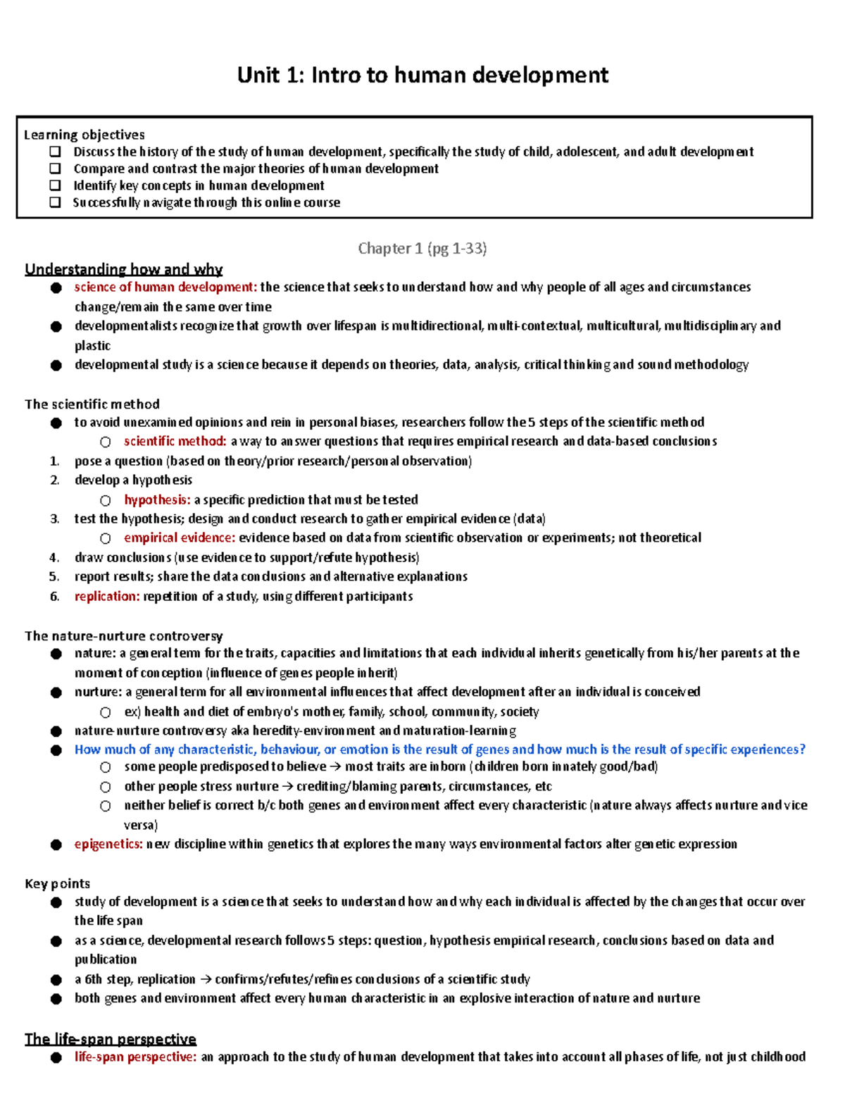 Unit 1 Intro to human development - Unit 1: Intro to human development ...