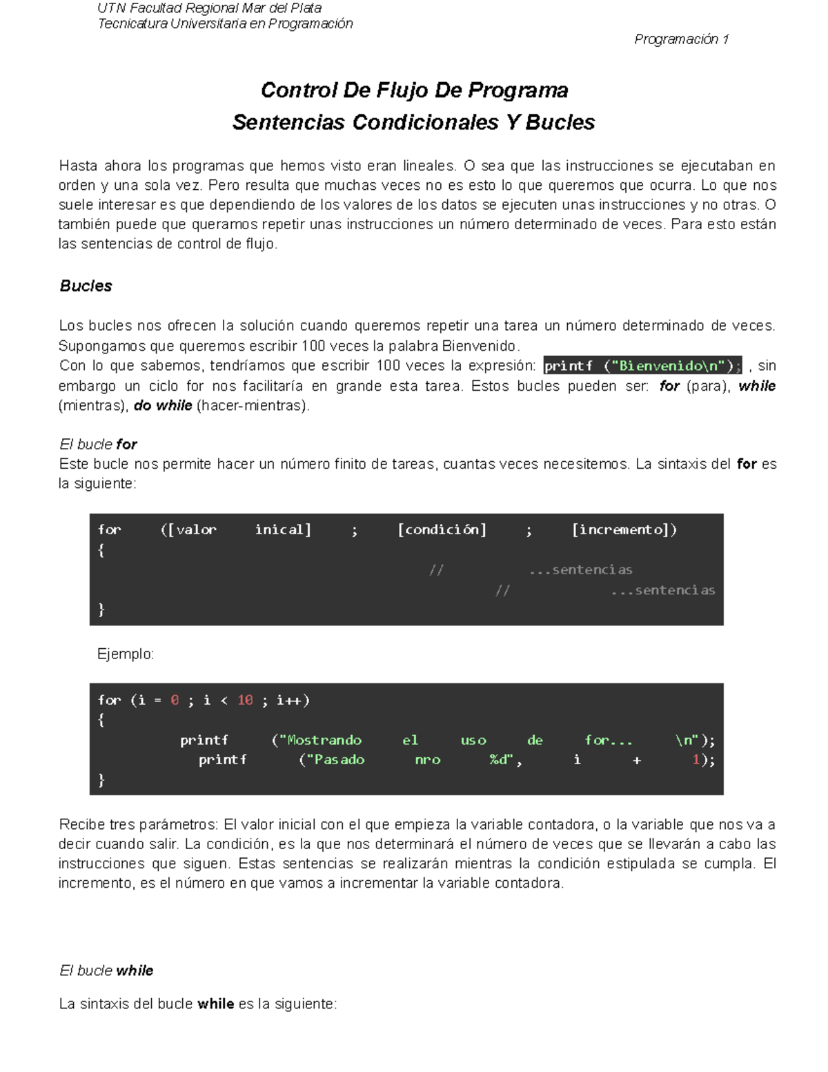 02 - Control de flujo de programa, sentencias y bucles - Tecnicatura ...