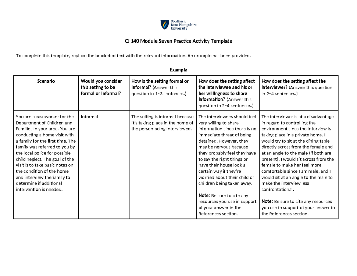 CJ 140 Module Seven Practice Activity Template - An example has been ...