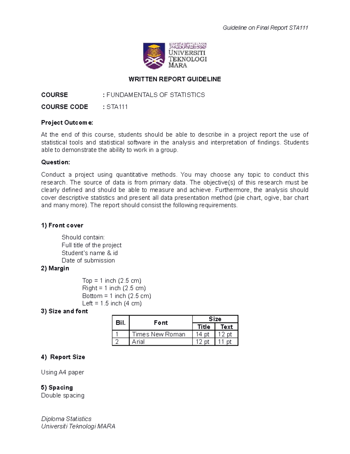 Guideline Written Report - Guideline on Final Report STA WRITTEN REPORT ...