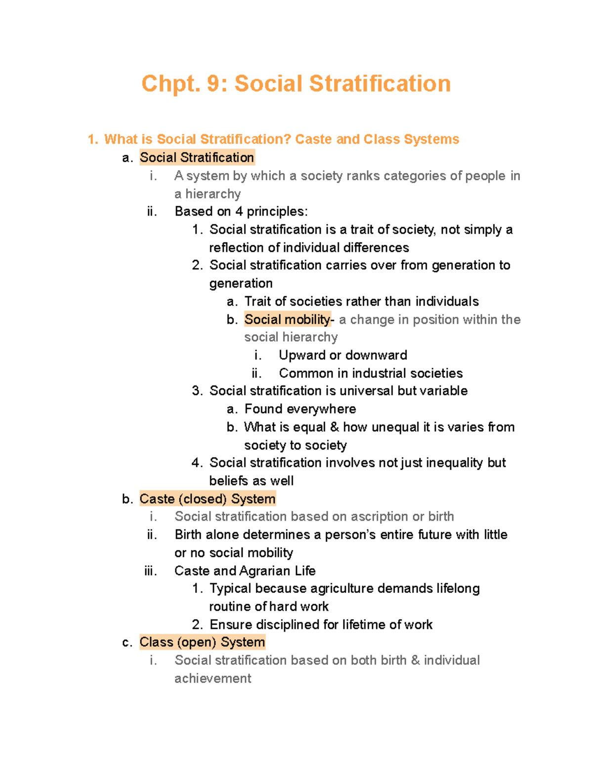 Chpt. 9 notes-2 - chapter notes - Chpt. 9: Social Stratification 1 ...