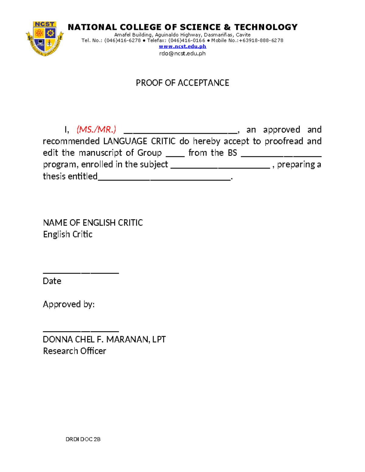 DRDI-DOC-2B- Proof-OF- Acceptance-EC 081652 - NATIONAL COLLEGE OF ...
