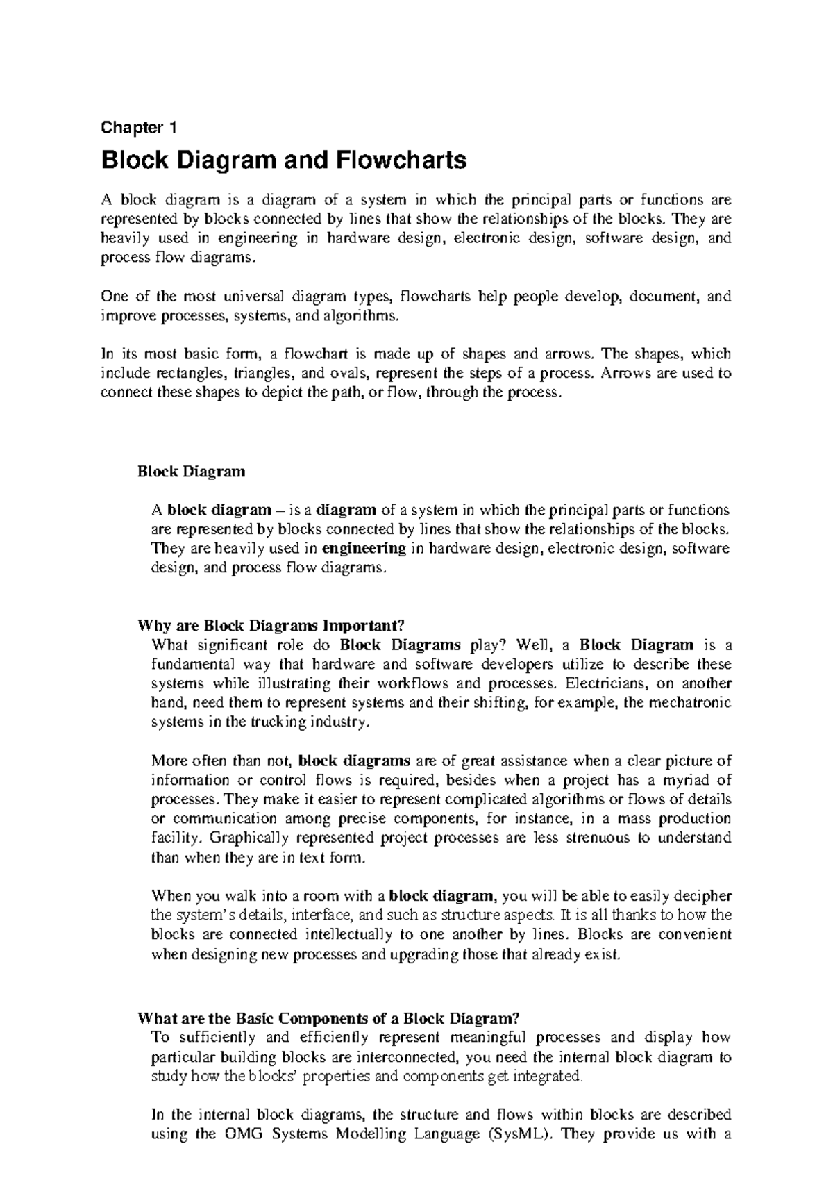 Chapter 1 Block Diagram and Flowcharts - They are heavily used in ...