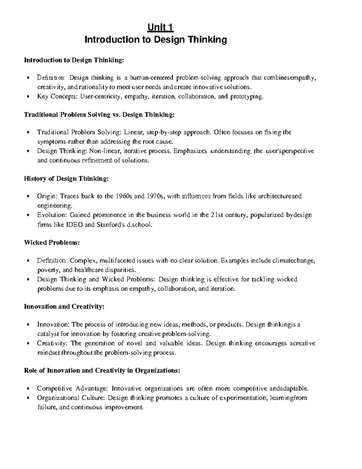 Design Thinking Notes UNIT -1 and Unit-2 - Unit 1 Introduction to ...