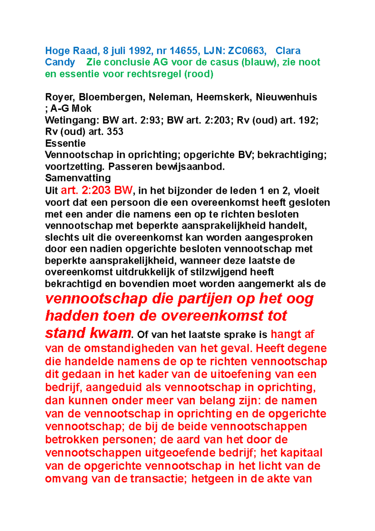 Clara Candy arrest - Hoge Raad, 8 juli 1992, nr 14655, LJN: ZC0663 ...