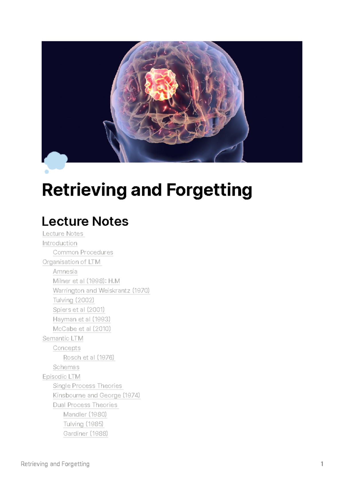 Retrieving And Forgetting 💠Retrieving And Forgetting Lecture Notes Lecture Notes Introduction