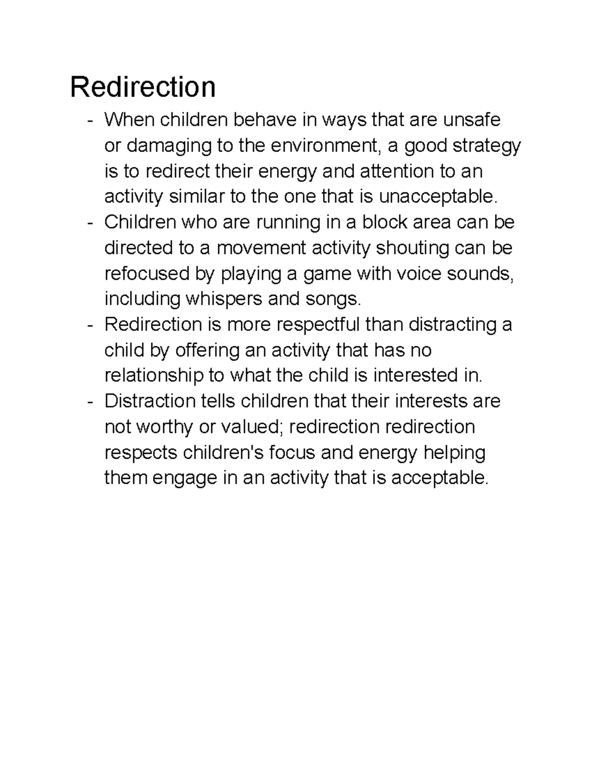 Redirection - Redirection When children behave in ways that are unsafe ...
