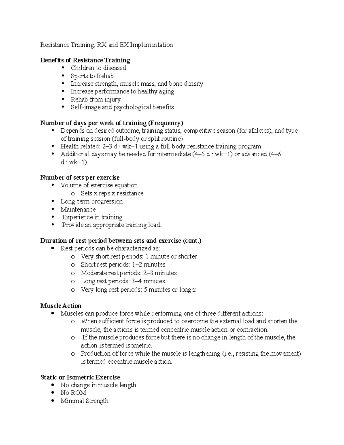 Resistance Training Notes - Resistance Training, RX and EX ...