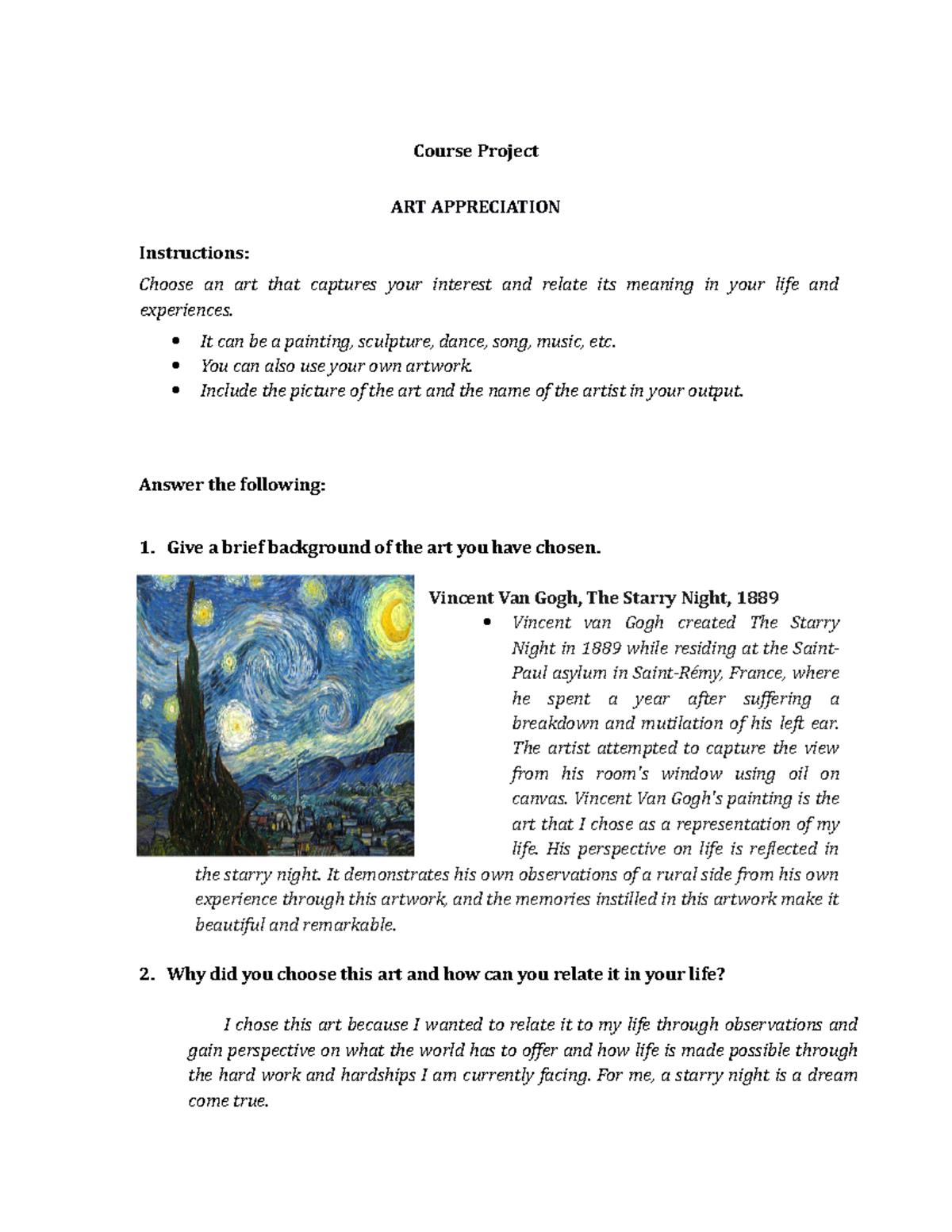 GE6115 Course Project - Course Project ART APPRECIATION Instructions ...
