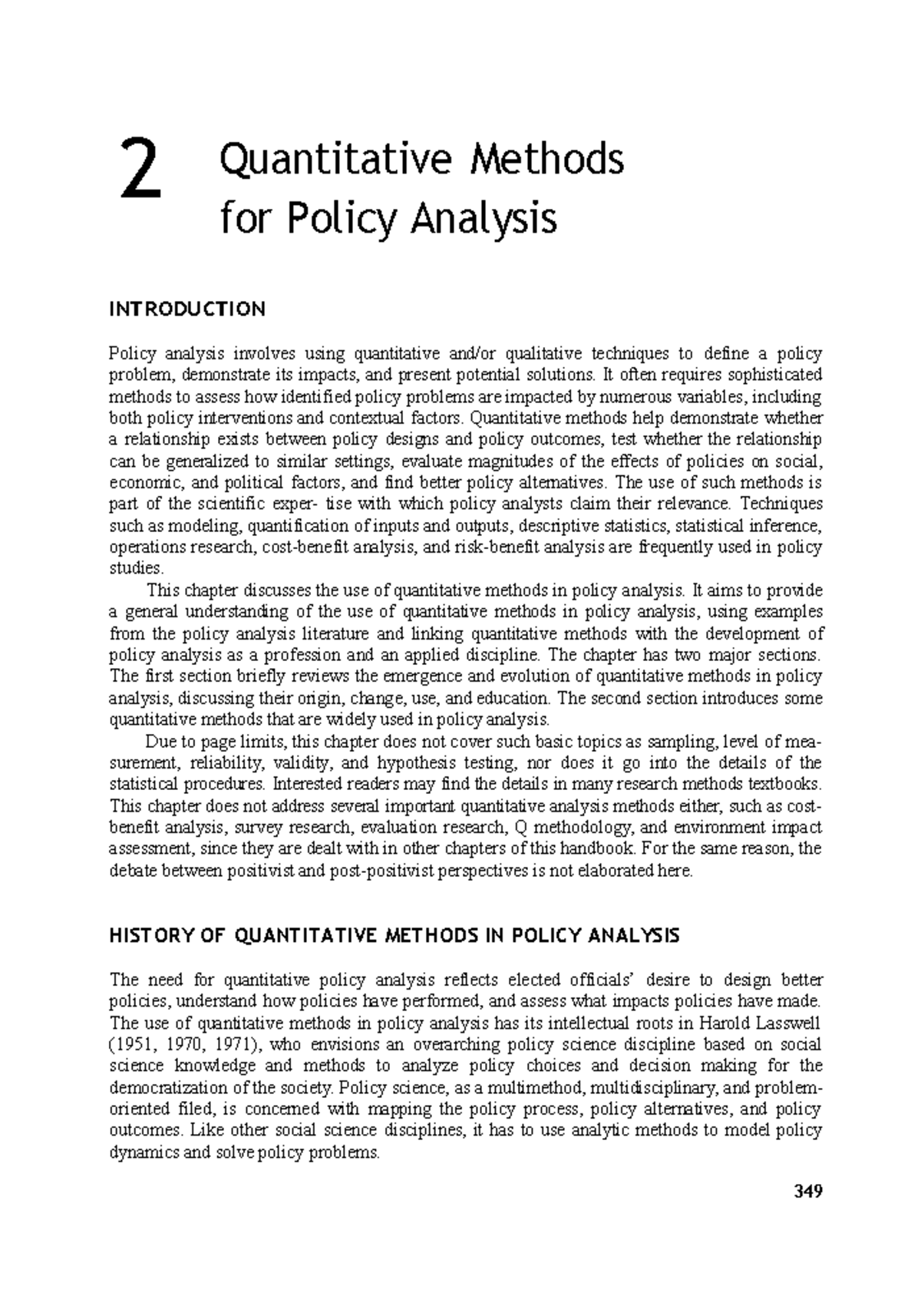 Quantitative Methods for Policy Analysis - Quantitative Methods for ...